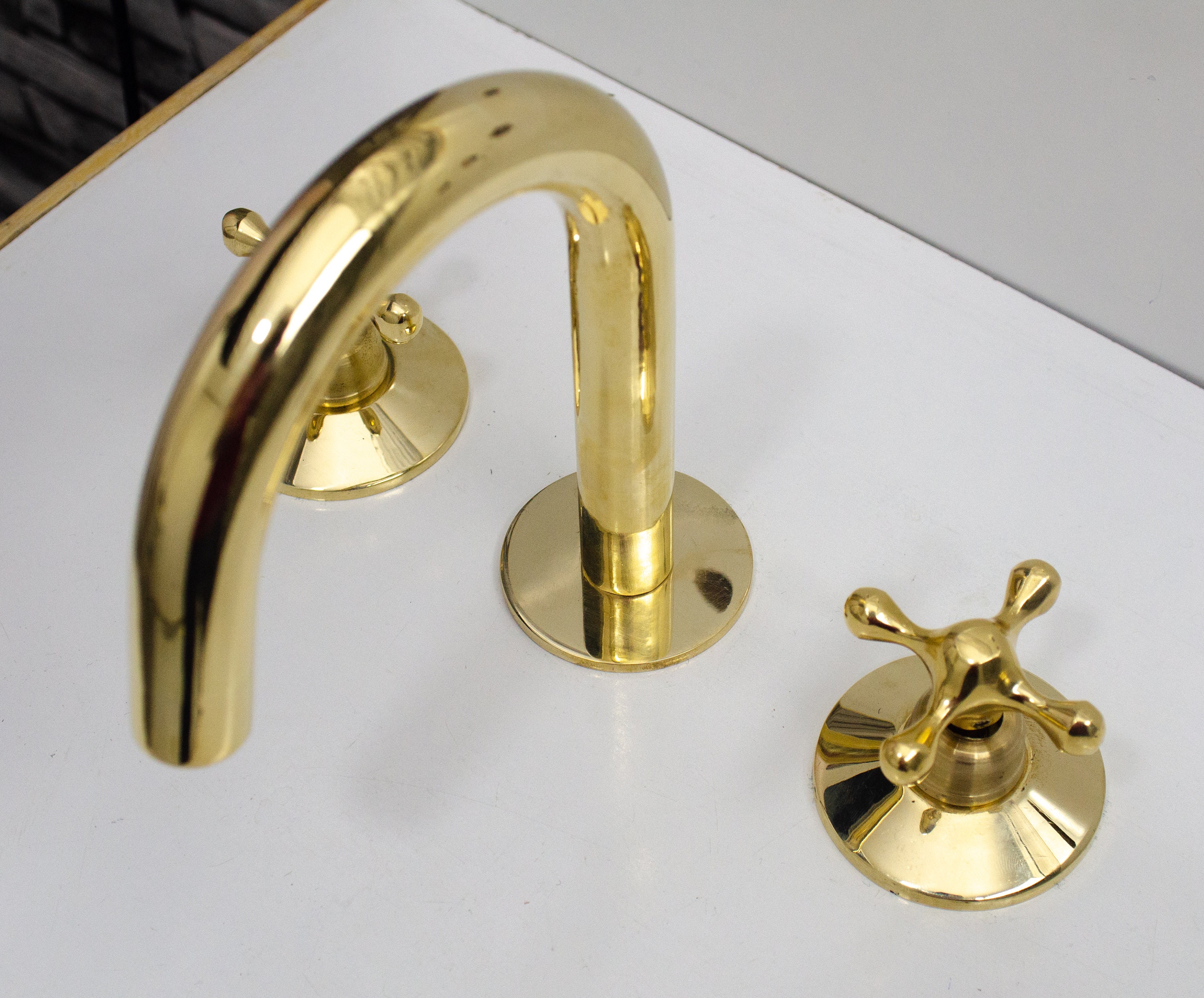 Unlacquered Brass Deck Mount Faucet Brass Bathroom Faucet 3 - Etsy