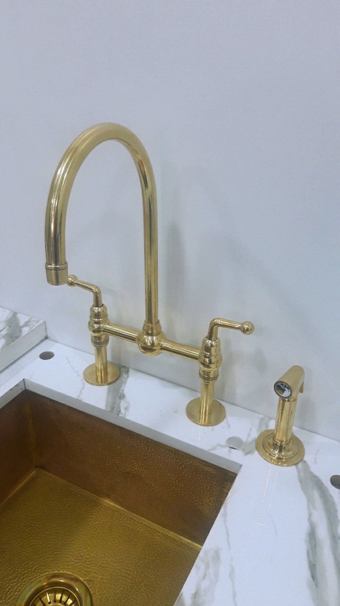 Unlacquered Solid Brass Kitchen Faucet, 8 Bridge Faucet With Long Legs ...