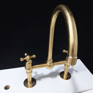 Unlacquered Brass Kitchen Faucet, Vintage Solid Brass Sink Faucet ...