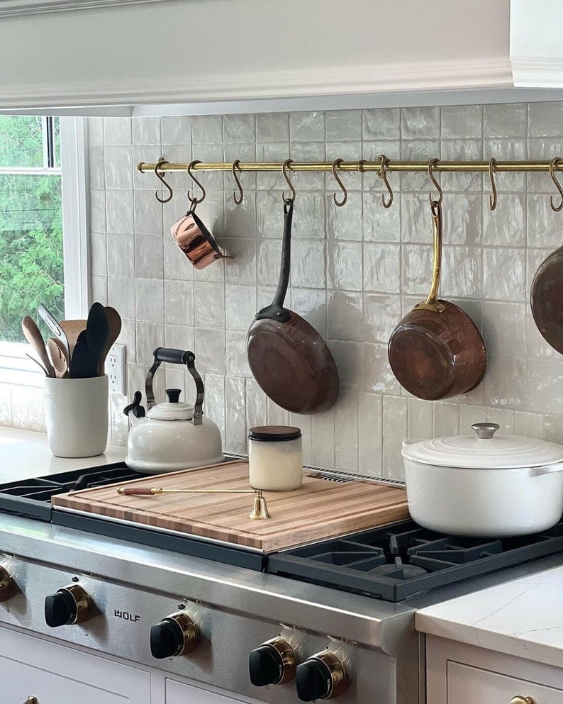 Unlacquered Solid Brass Hanging Pot and Pan , Kitchen Rack Organizer ...