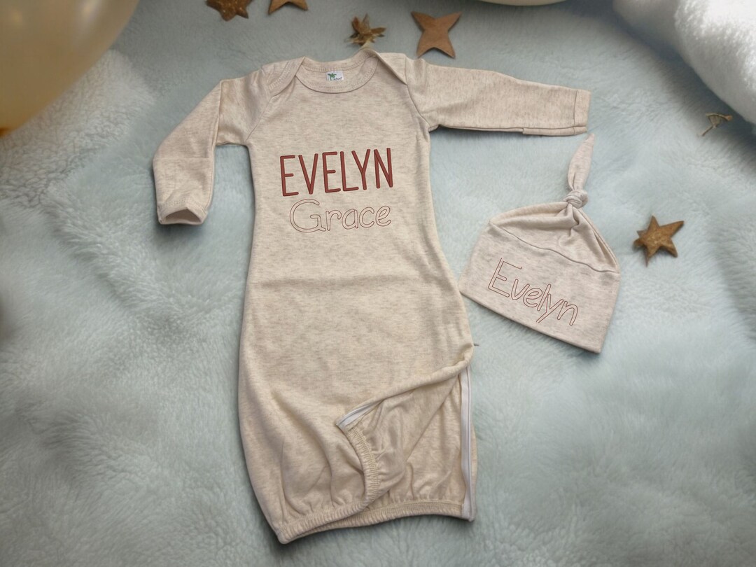 Personalized Baby Nightgown and Hat; Custom Embroidered Baby Gown With ...