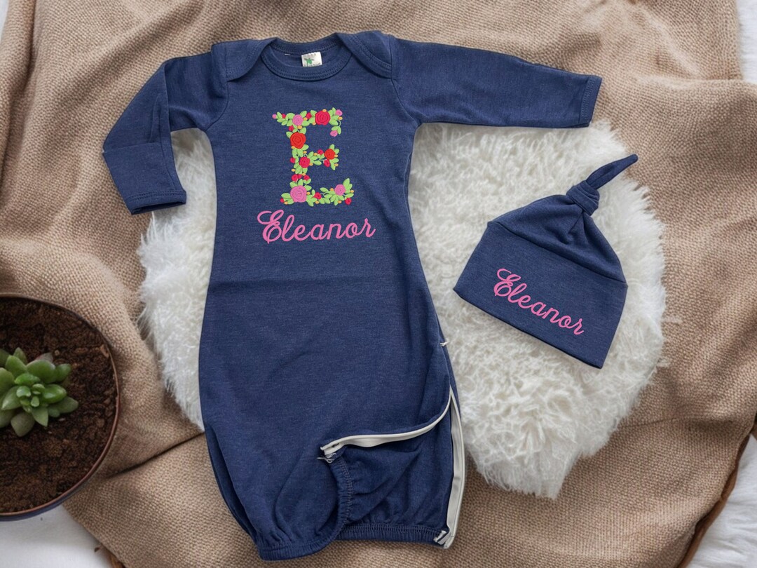Personalized With Name Baby Nightgown and Hat; Custom Embroidered Name ...