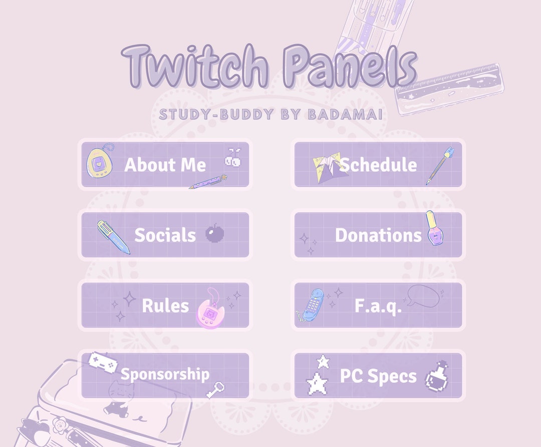 Cute Aesthetic Pastel Purple "study-buddy" Twitch Panels (x8) - Etsy