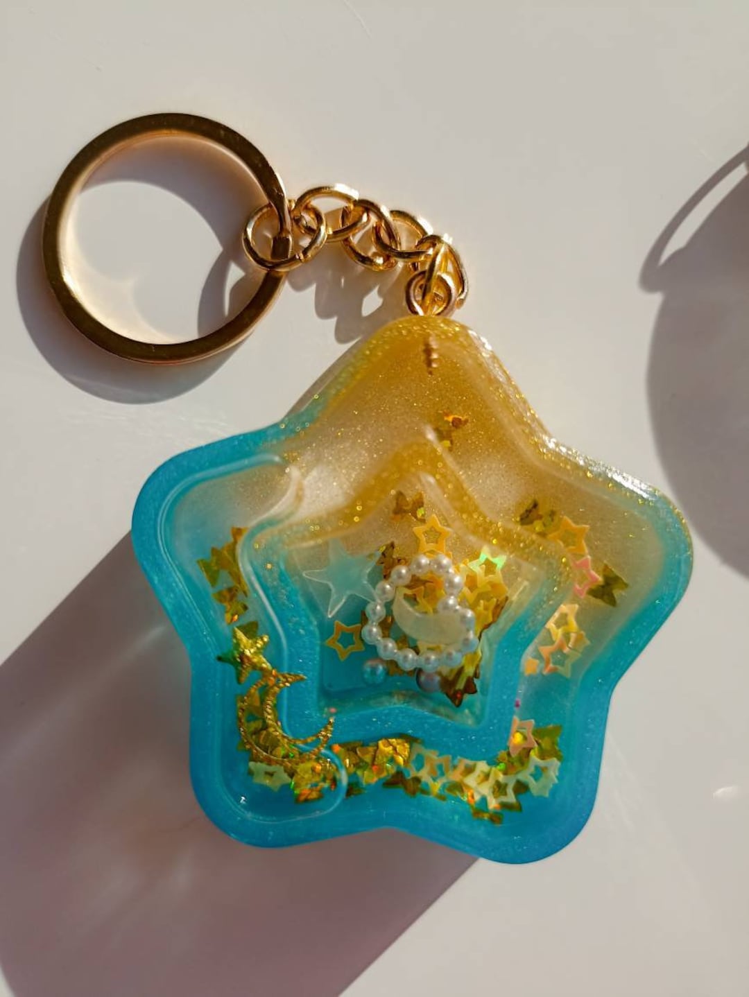 Star Resin Shaker Keychain, Liquid Shaker, Kawaii Keyring, Custom ...