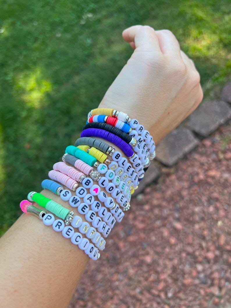 Word Bracelet / Clay Bead Bracelet / You Choose! / Any Name Possible - Etsy