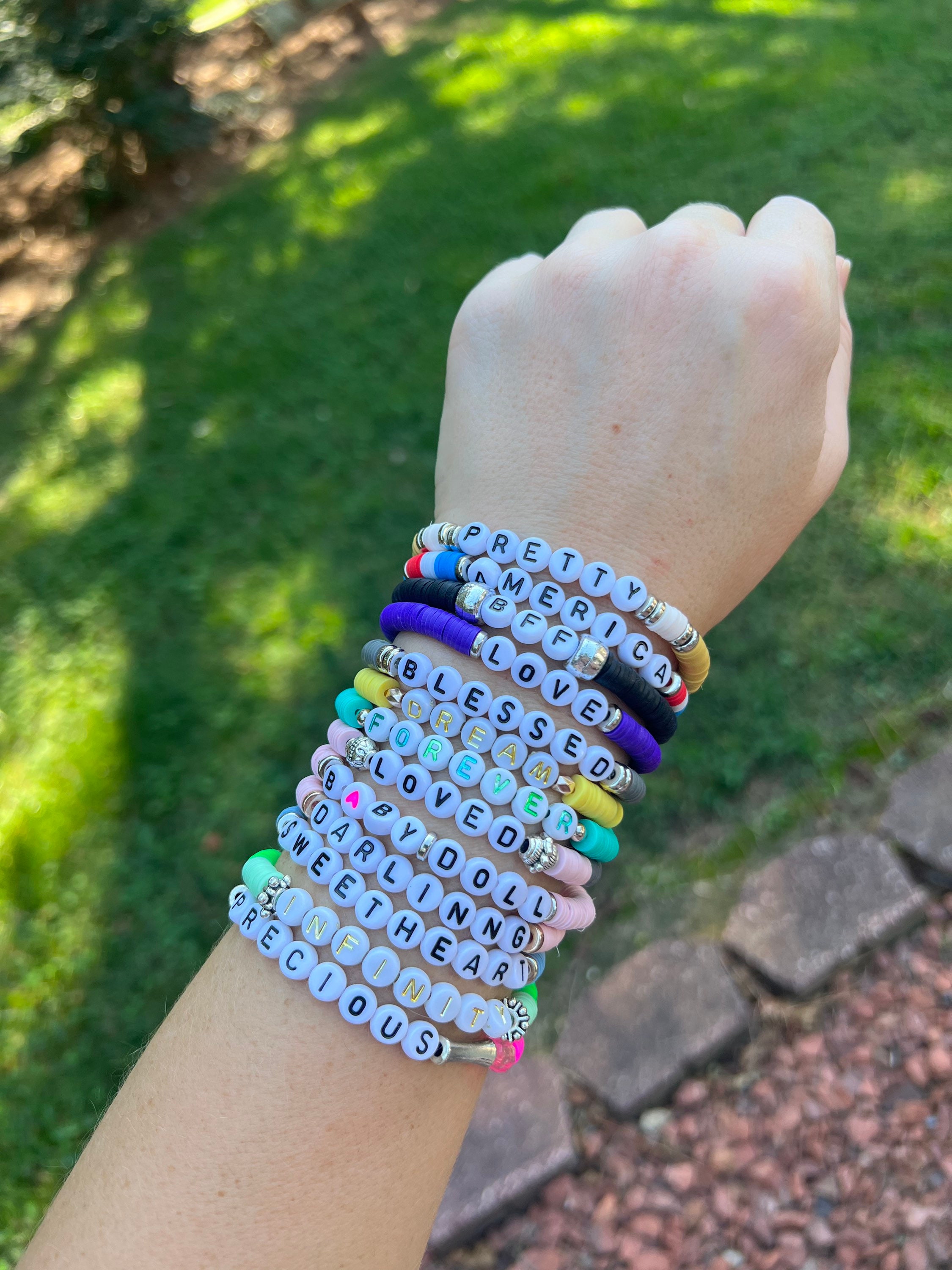 Word Bracelet / Clay Bead Bracelet / You Choose! / Any Name Possible - Etsy