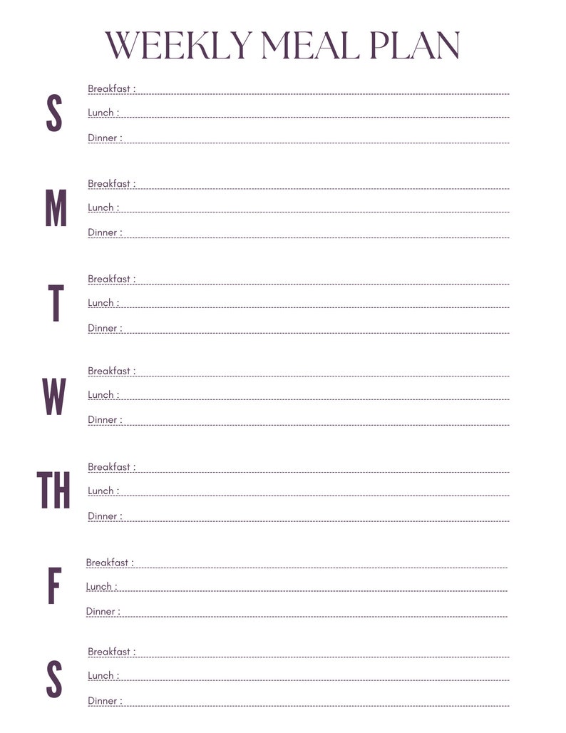 Printable Weekly Meal Planner, Instant Download, Planner, Meal Planner ...
