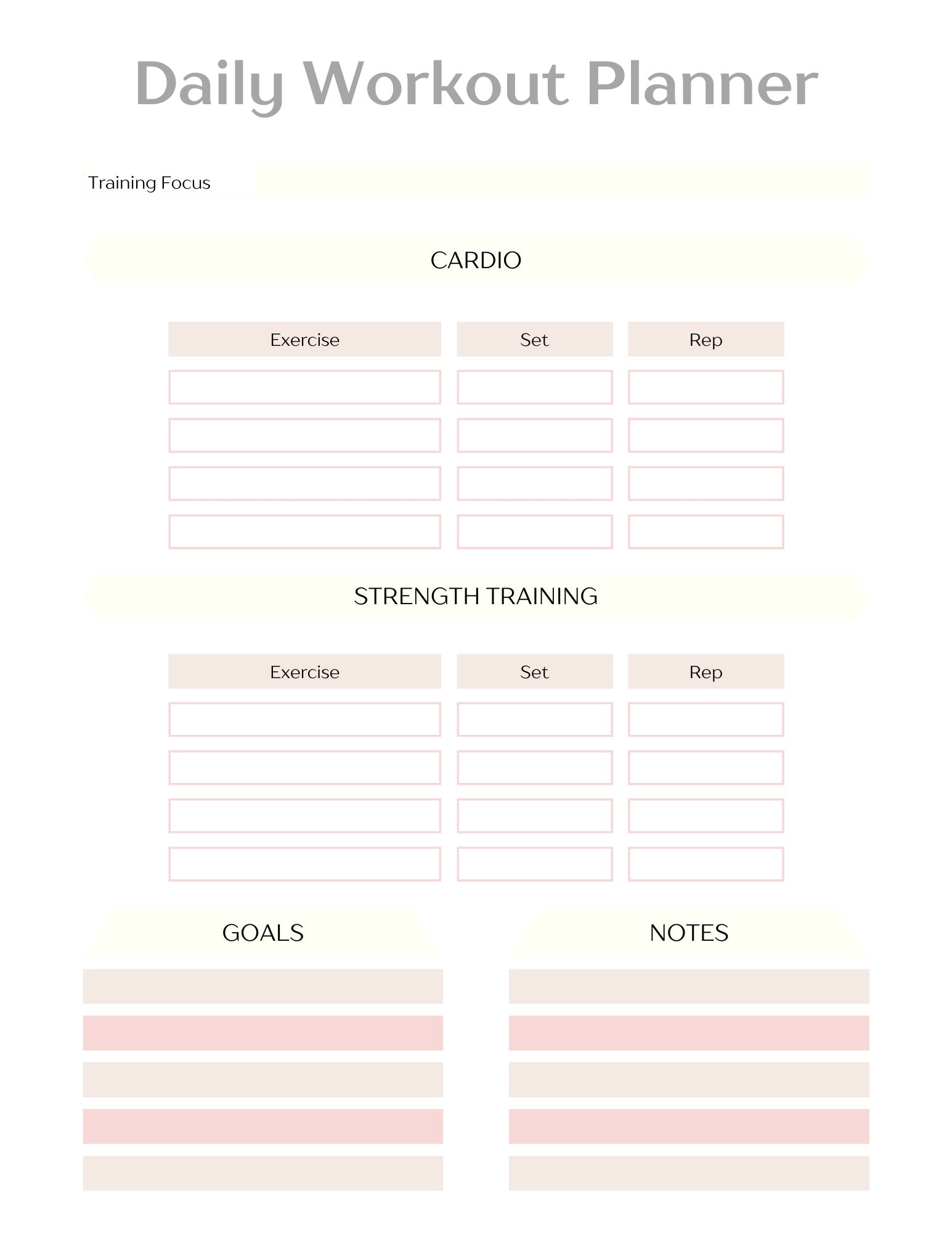 Printable Daily Workout Planner, Instant Download, Weekly Planner ...