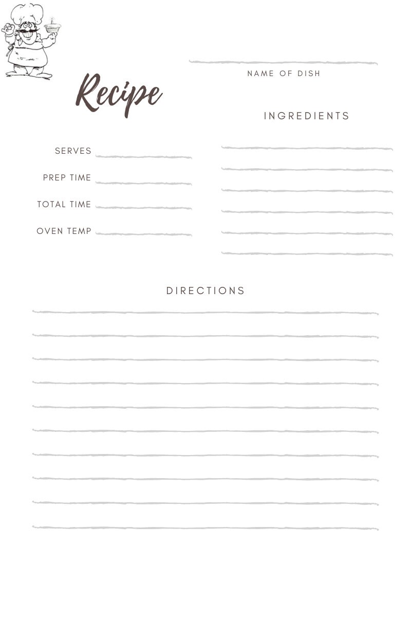 Printable Recipe Sheet, Instant Download, Recipe Sheet, Recipe Card ...