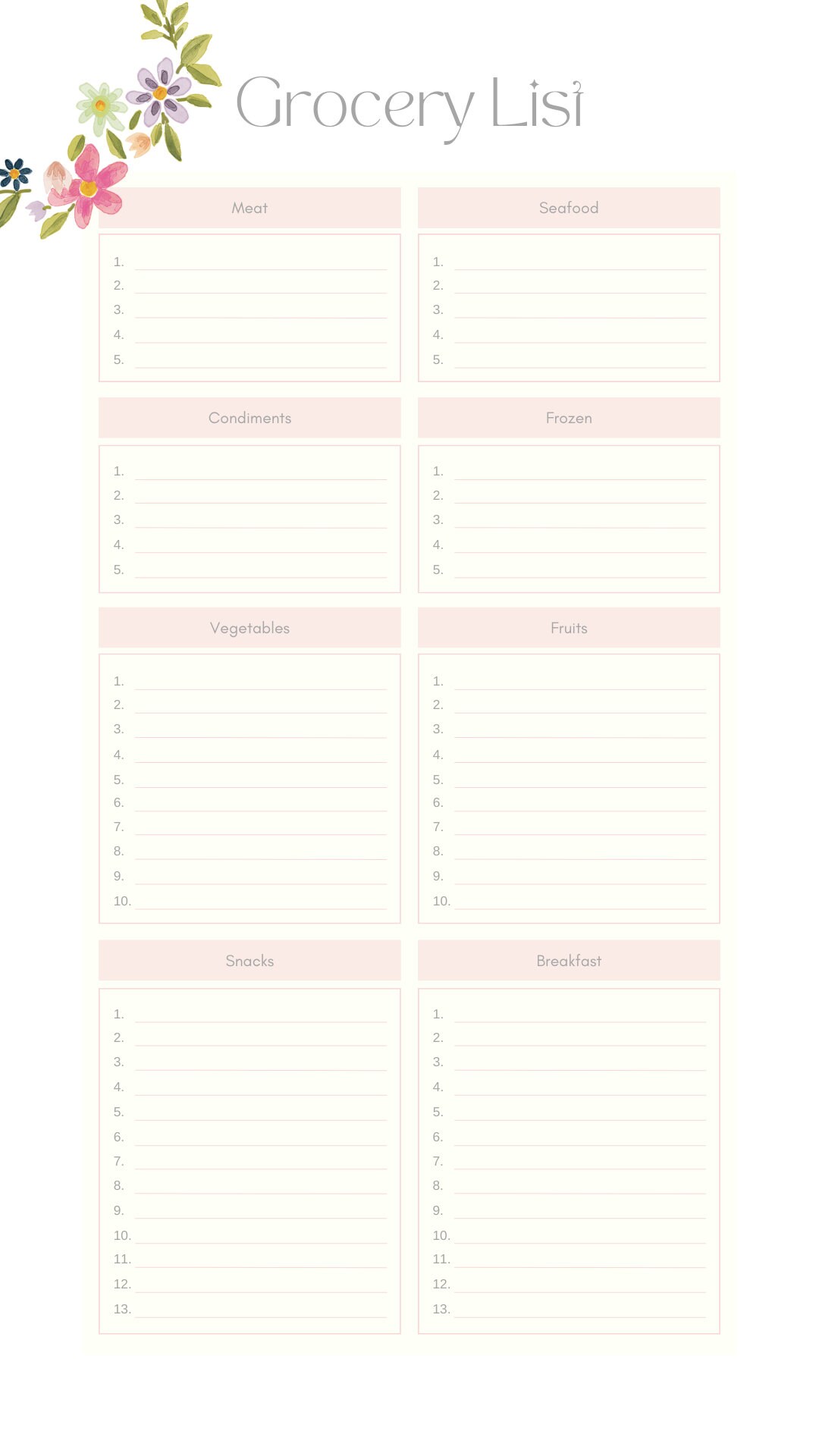 Printable Grocery List With Categories, Instant Download, Grocery List ...