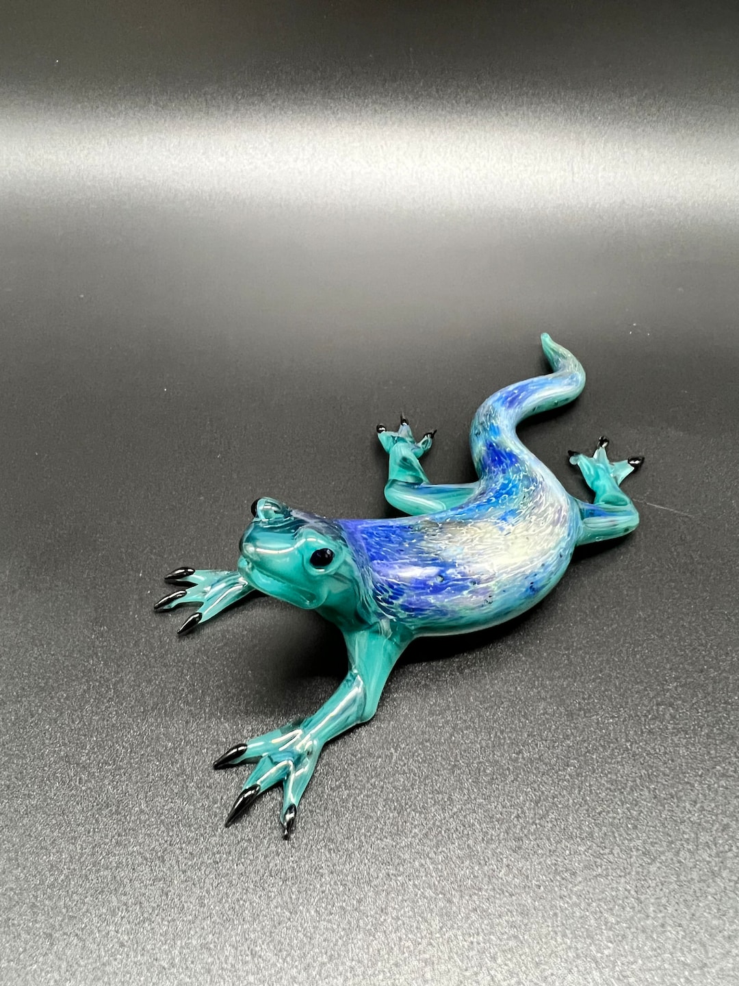 Aqua Art Glass Lizard Figurine - Etsy