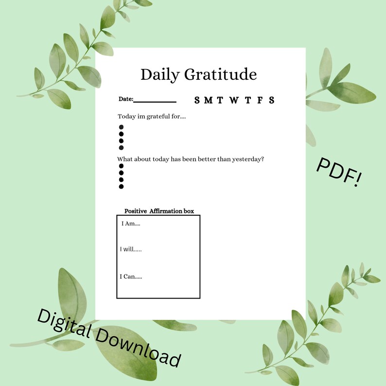 Mental Health Worksheets Daily Gratitude and Goal Checklist - Etsy