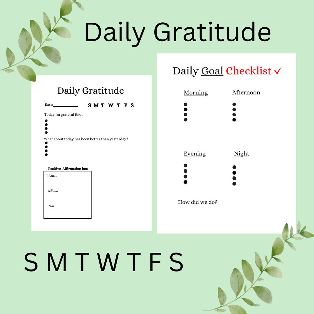 Mental Health Worksheets Daily Gratitude and Goal Checklist - Etsy