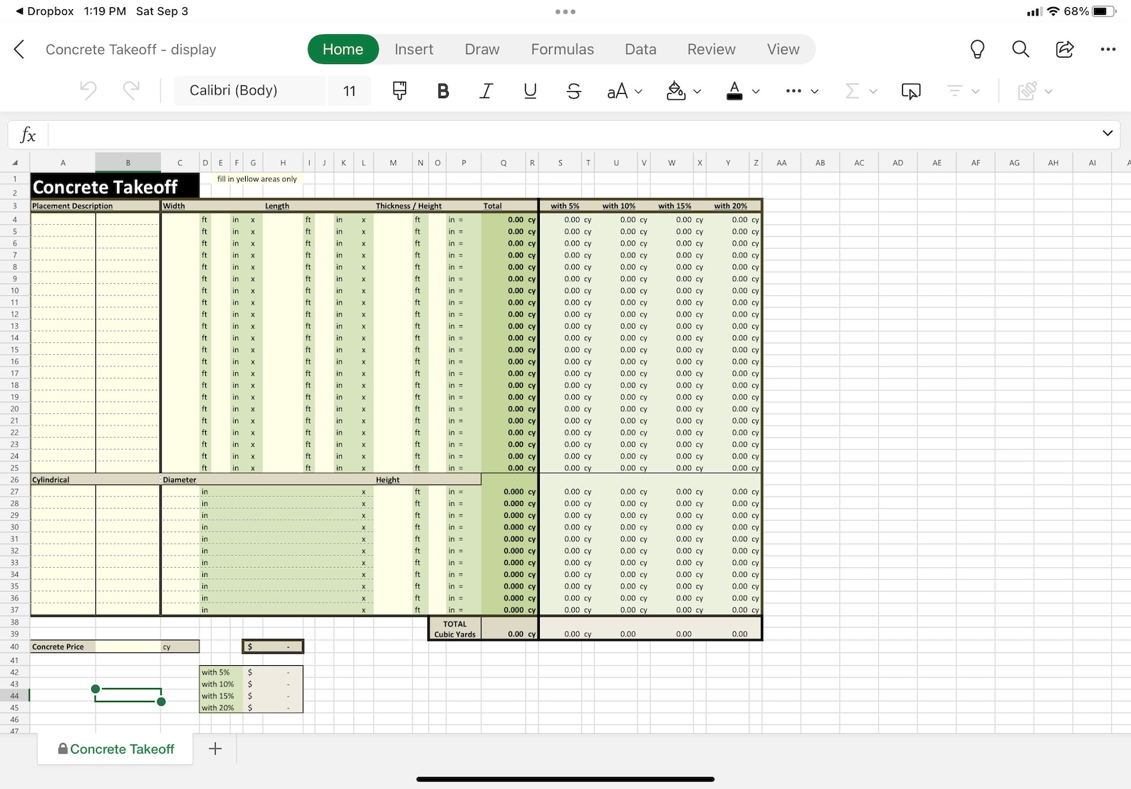 Concrete Takeoff | Concrete Estimating Spreadsheet (excel) - Etsy