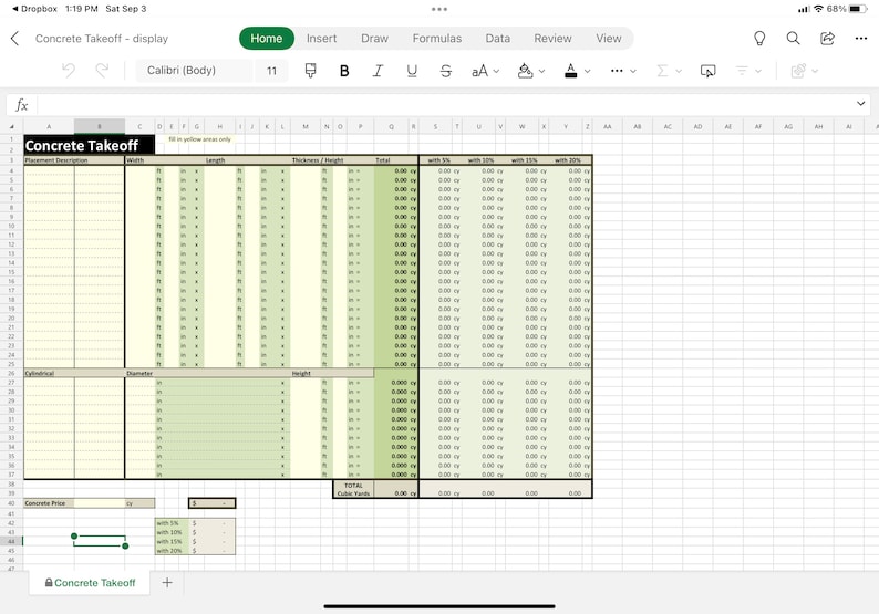 Concrete Takeoff | Concrete Estimating Spreadsheet (excel) - Etsy