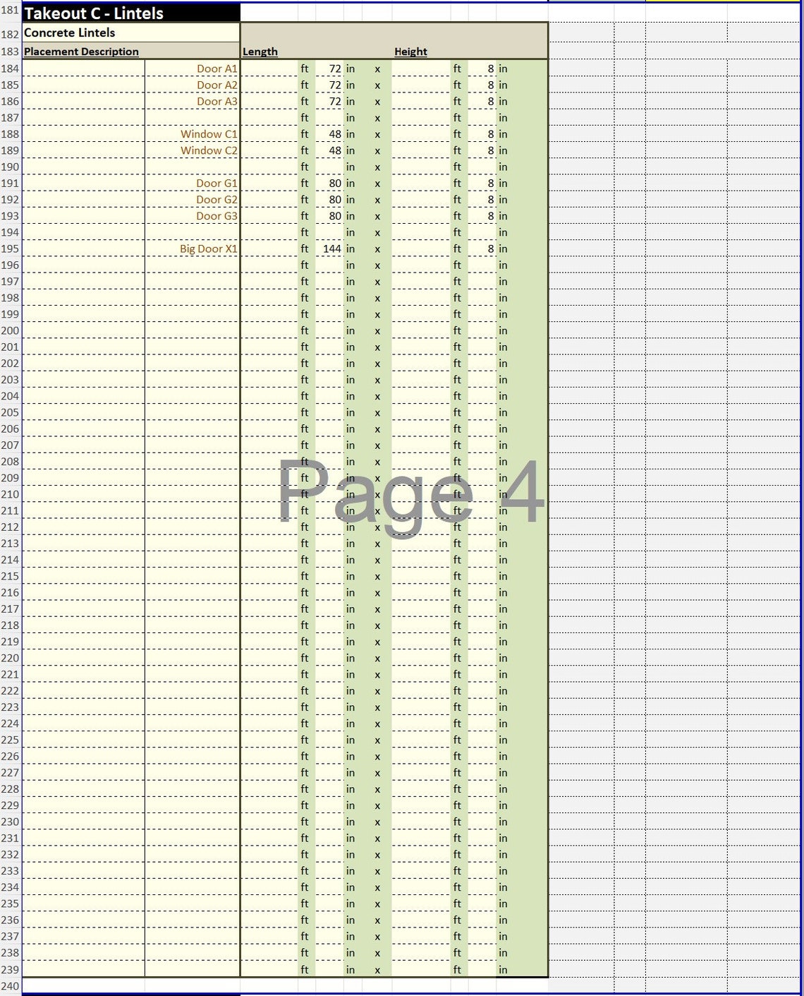 Block Takeoff | CMU Estimate Spreadsheet - Etsy