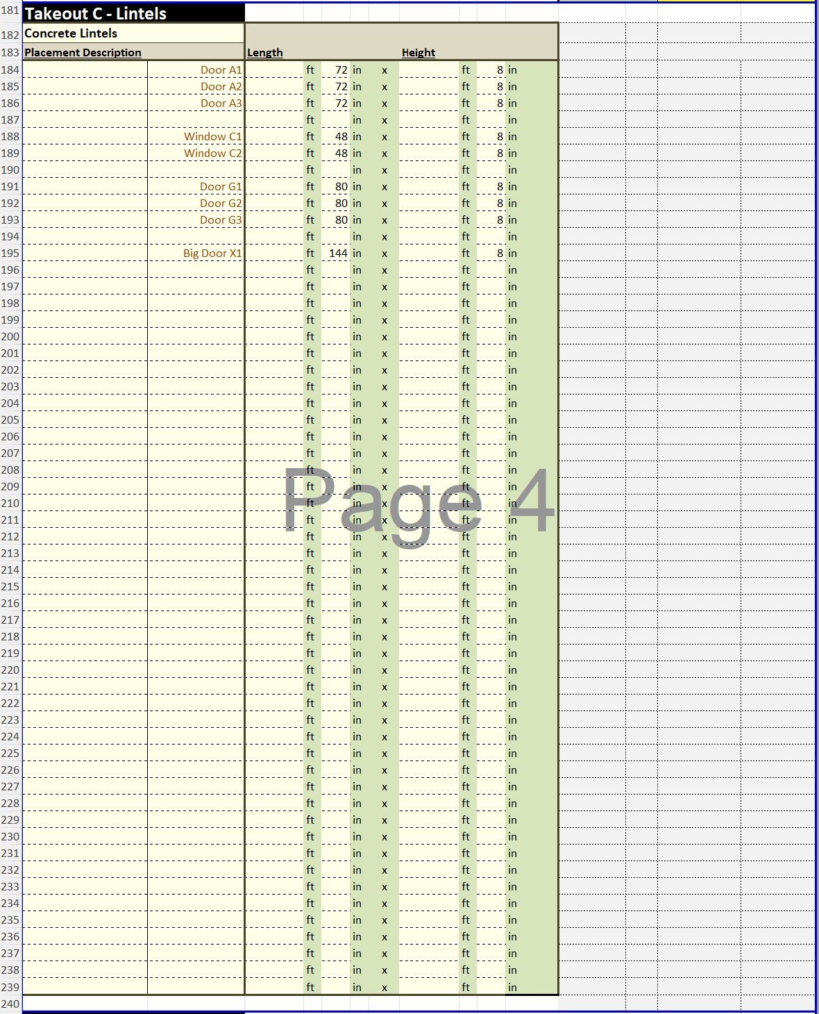 Block Takeoff | CMU Estimate Spreadsheet - Etsy