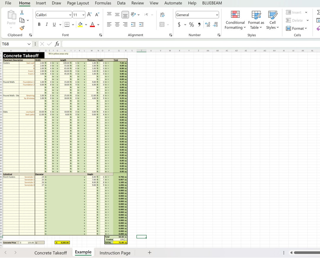 Concrete Takeoff | Concrete Estimating Spreadsheet (excel) - Etsy