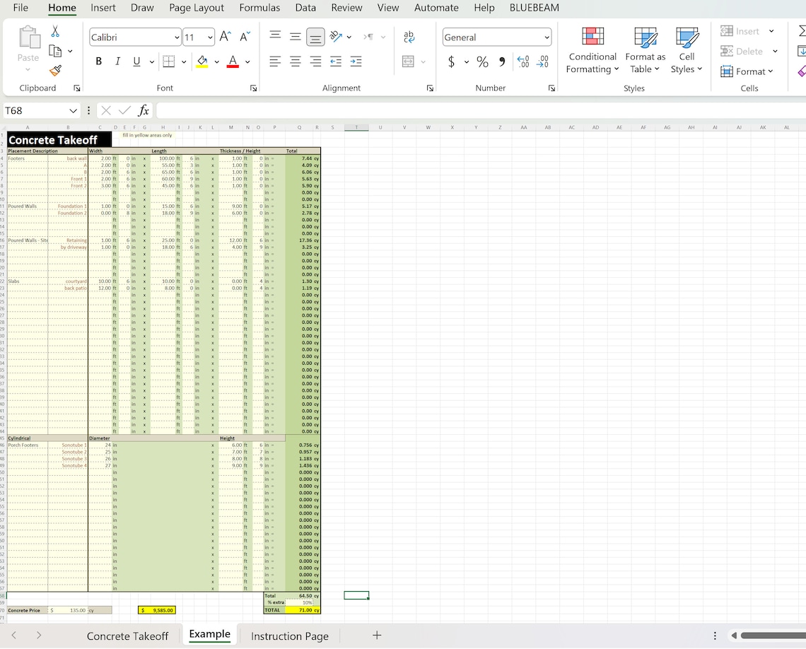 Concrete Takeoff | Concrete Estimating Spreadsheet (excel) - Etsy