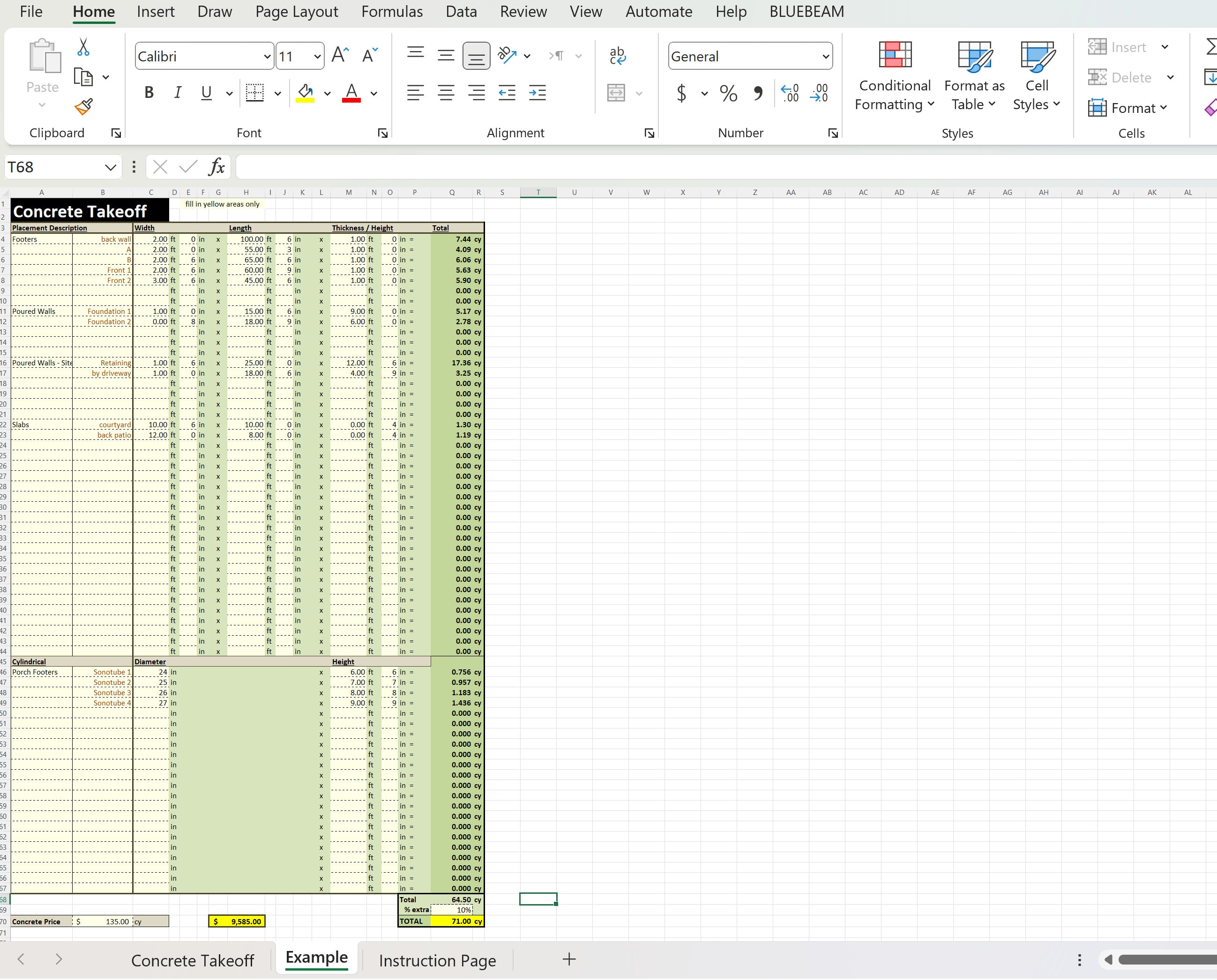 Concrete Takeoff | Concrete Estimating Spreadsheet (excel) - Etsy