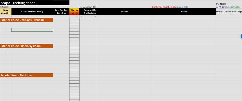 Project Scope Tracking Sheet - Etsy