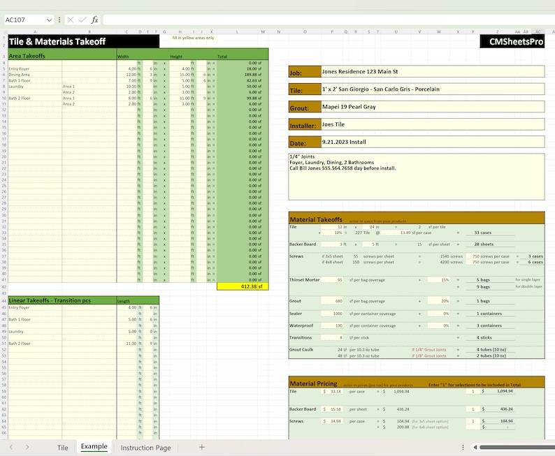 Tile & Materials Takeoff and Estimate - Etsy