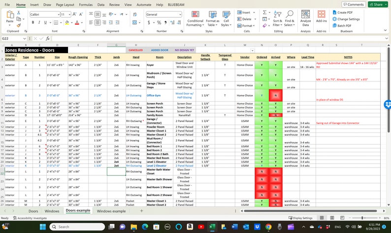 Door & Window Schedule Tracker - Etsy