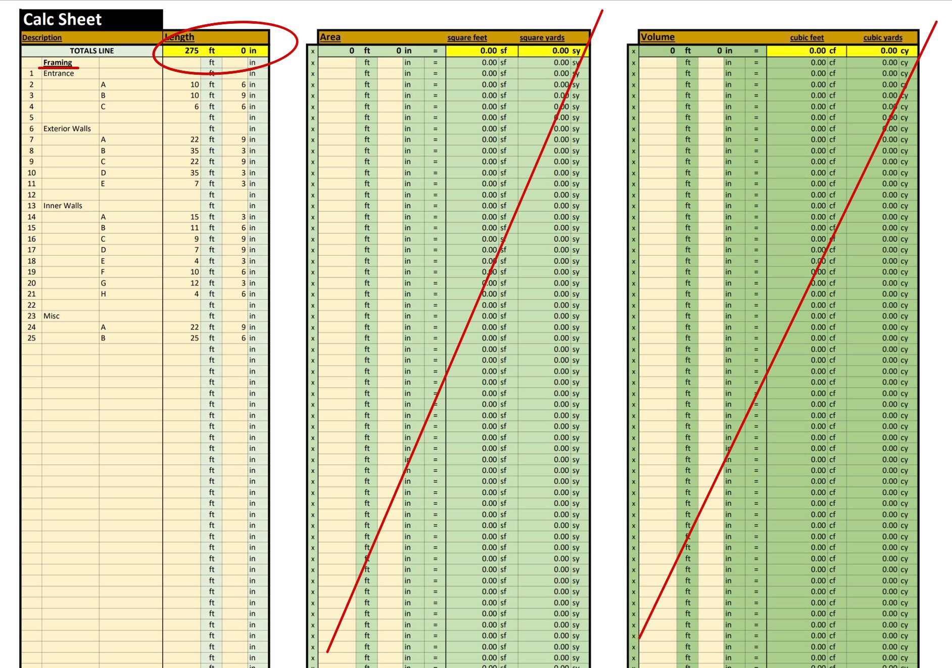 Calc Sheet Feet & Inches - Etsy
