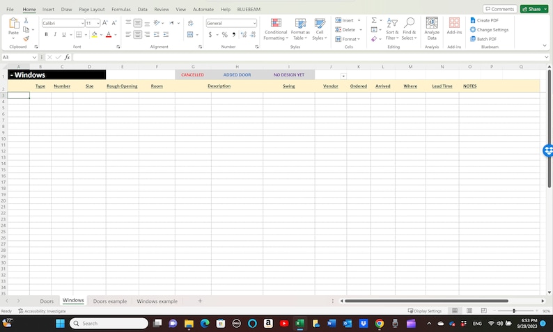 Door & Window Schedule Tracker - Etsy