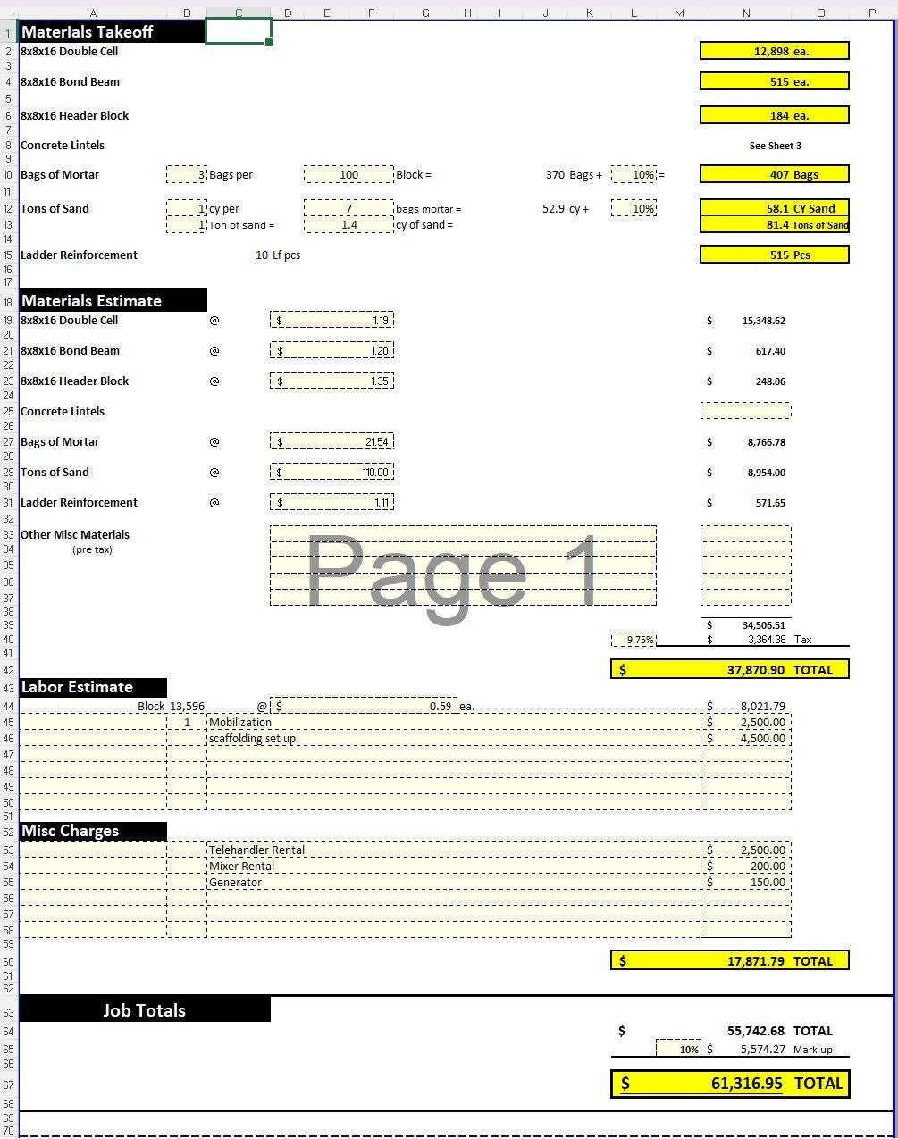 Block Takeoff | CMU Estimate Spreadsheet - Etsy Block Takeoff | CMU Estimate Spreadsheet - Etsy