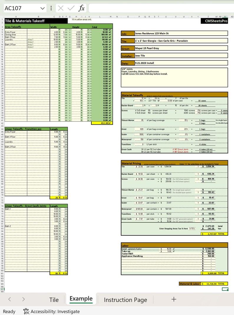 Tile & Materials Takeoff and Estimate - Etsy