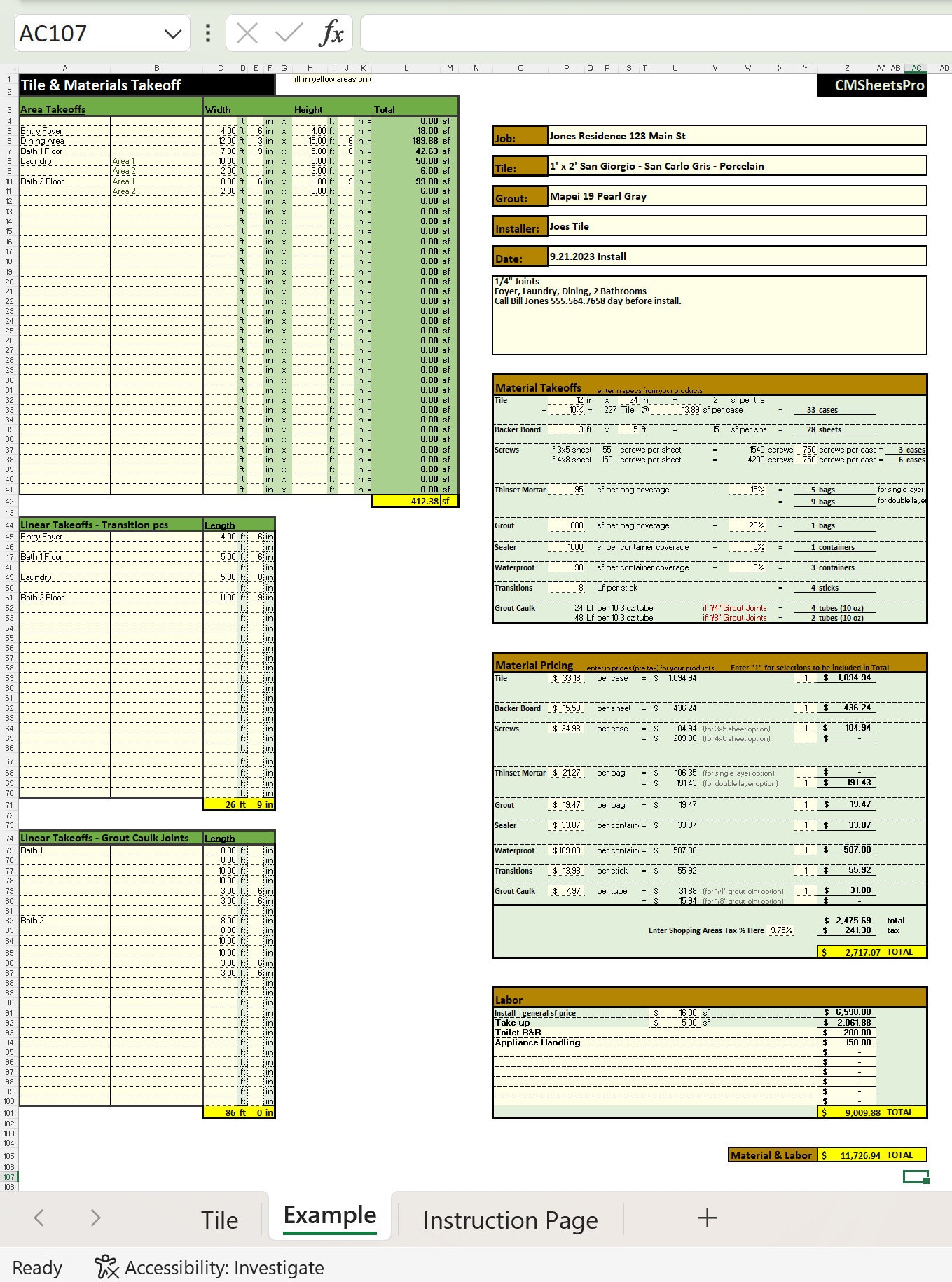 Tile & Materials Takeoff and Estimate - Etsy
