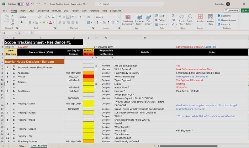 Project Scope Tracking Sheet - Etsy
