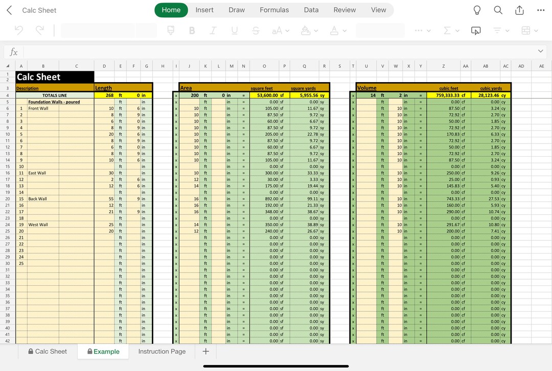 Calc Sheet Feet & Inches - Etsy
