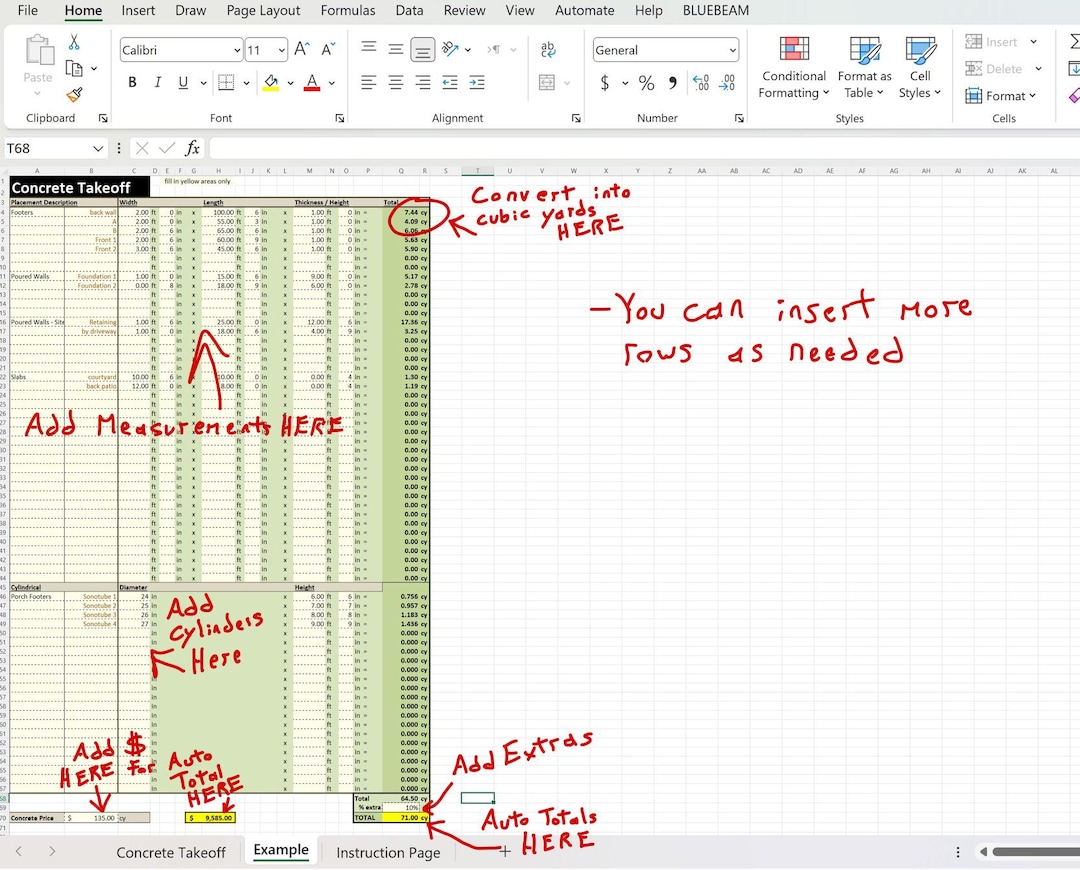 Concrete Takeoff | Concrete Estimating Spreadsheet (excel) - Etsy