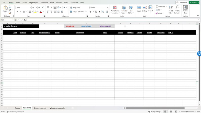 Door & Window Schedule Tracker - Etsy