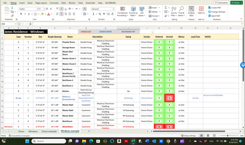 Door & Window Schedule Tracker - Etsy