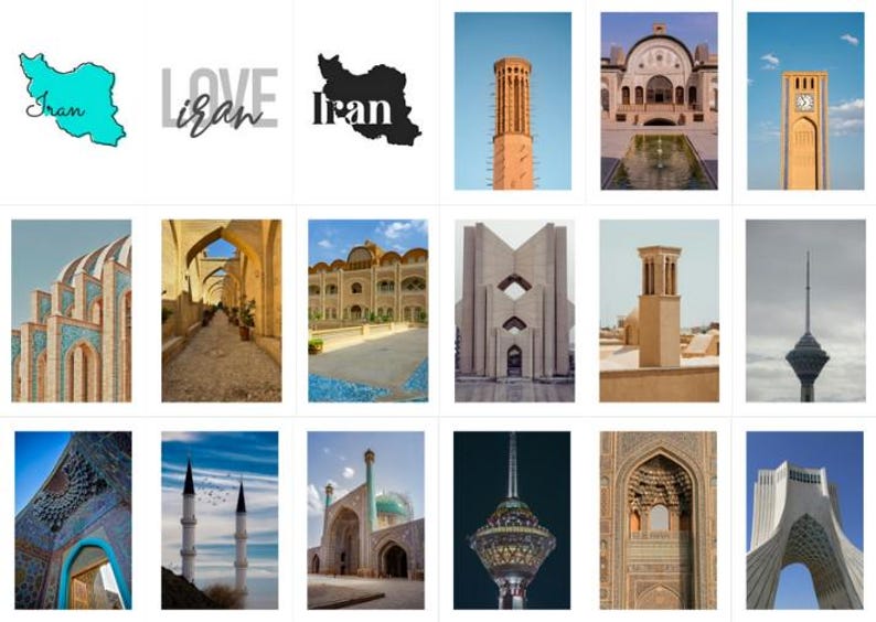 Iran Art,iran Poster,iran Print,iran Map,set of 30, Tehran, Mashhad ...