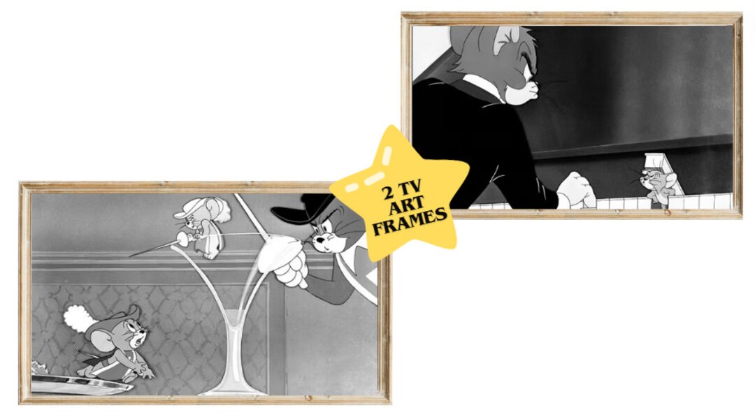 Set of 2 Funny Samsung Tv Frame Art of Tom and Jerrys for Decor Kids ...