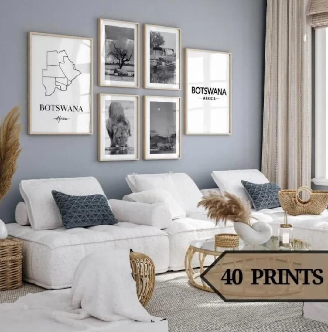 Botswana Gallery Wall Art Set of 40, Botswana Black and White Photo ...