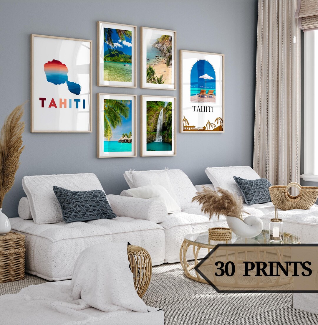 Tahiti Prints, Tahiti Black and White Prints Set of 30, Tahiti Wall Art ...