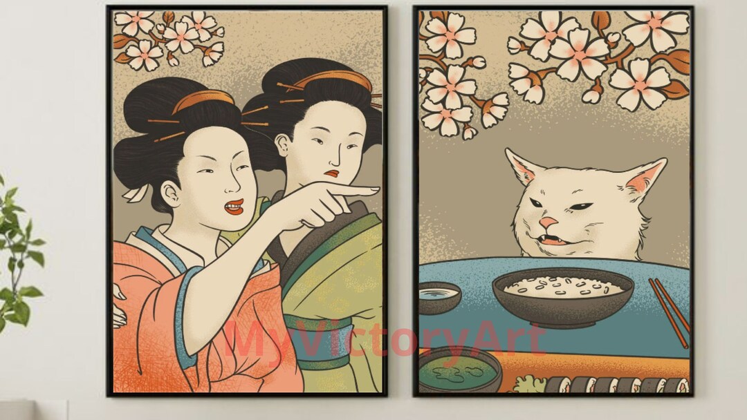 Cat Meme Poster,set of 2 Prints,funny Poster, Japanese Wall Art ...
