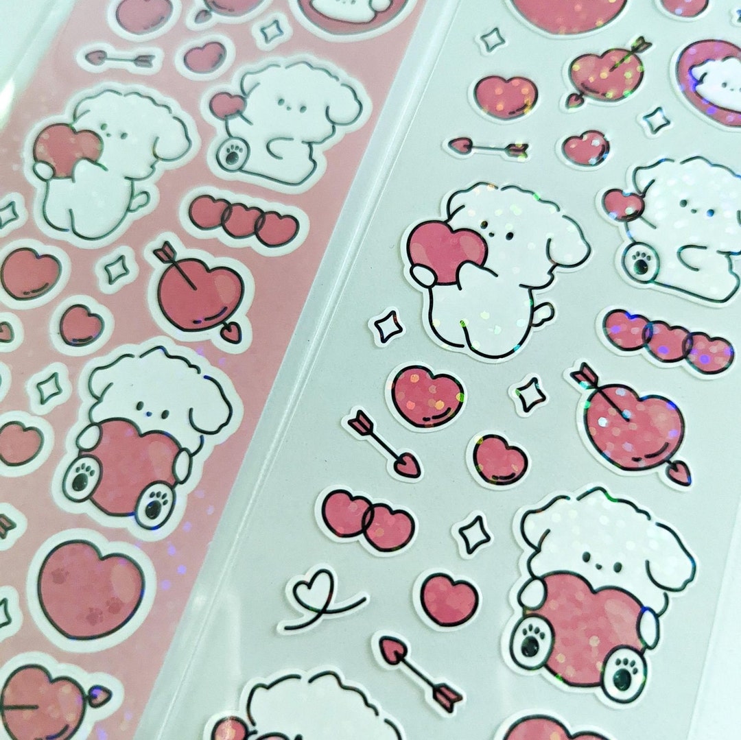Cute Korean Dog and Heart Sticker Sheet - Etsy