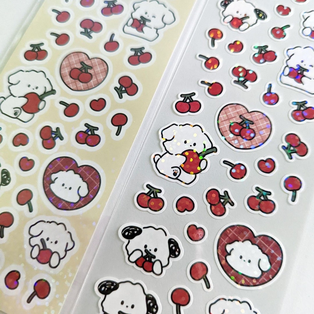 Cute Korean Dog and Cherry Sticker Sheet - Etsy