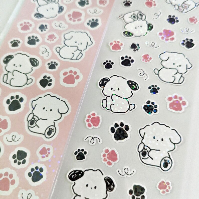 Cute Korean Dog and Paw Print Sticker Sheet - Etsy