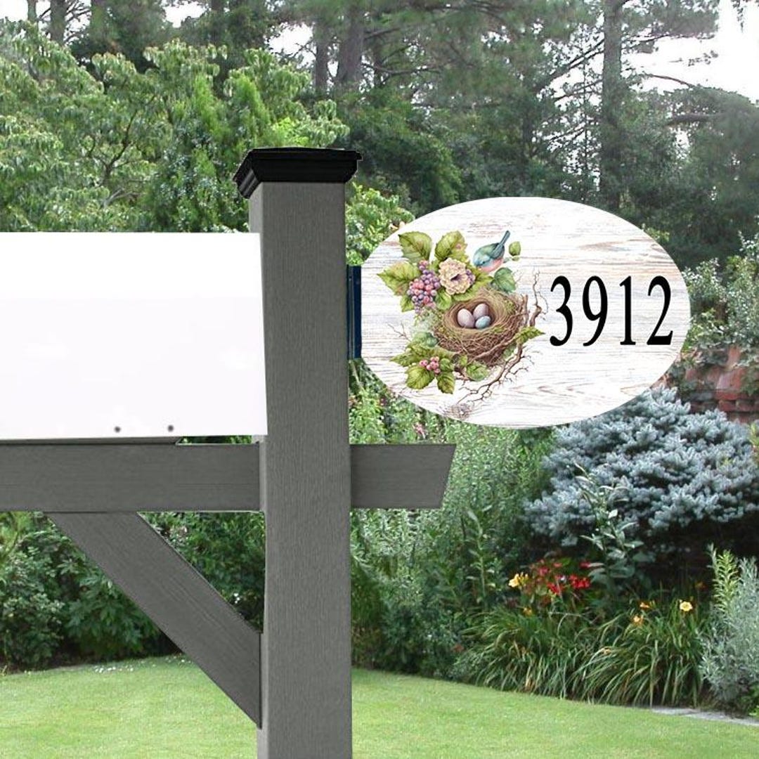 Double Sided Blue Bird Nest Mailbox Number WITH Mounting Bracket, Bird ...