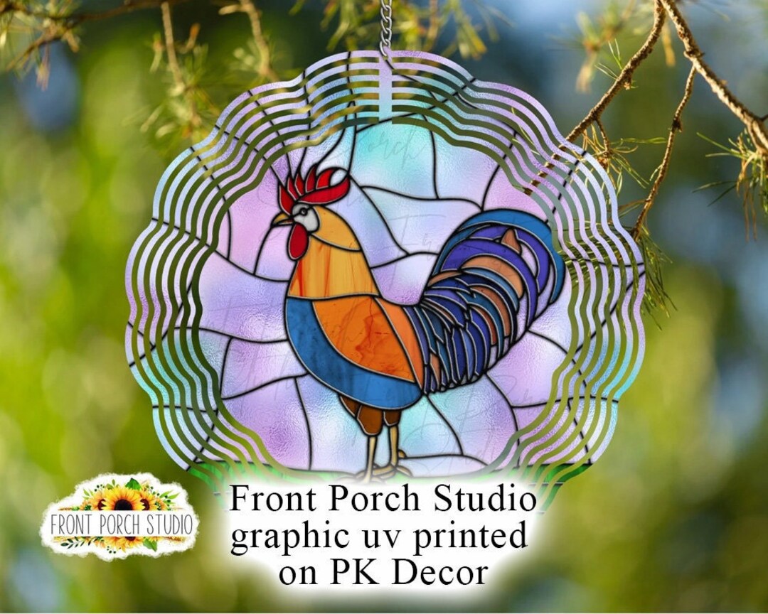 Rooster Wind Spinner Rooster Faux Stained Glass Wind Spinner Yard Art ...
