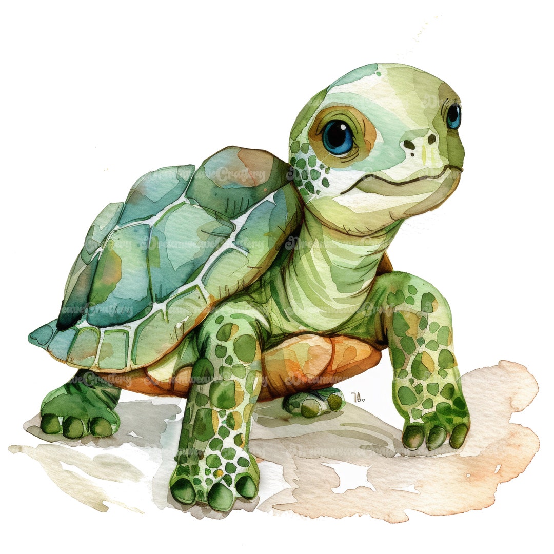 10 Cute Cartoon Tortoise Clipart Printable Watercolor Reptiles High ...