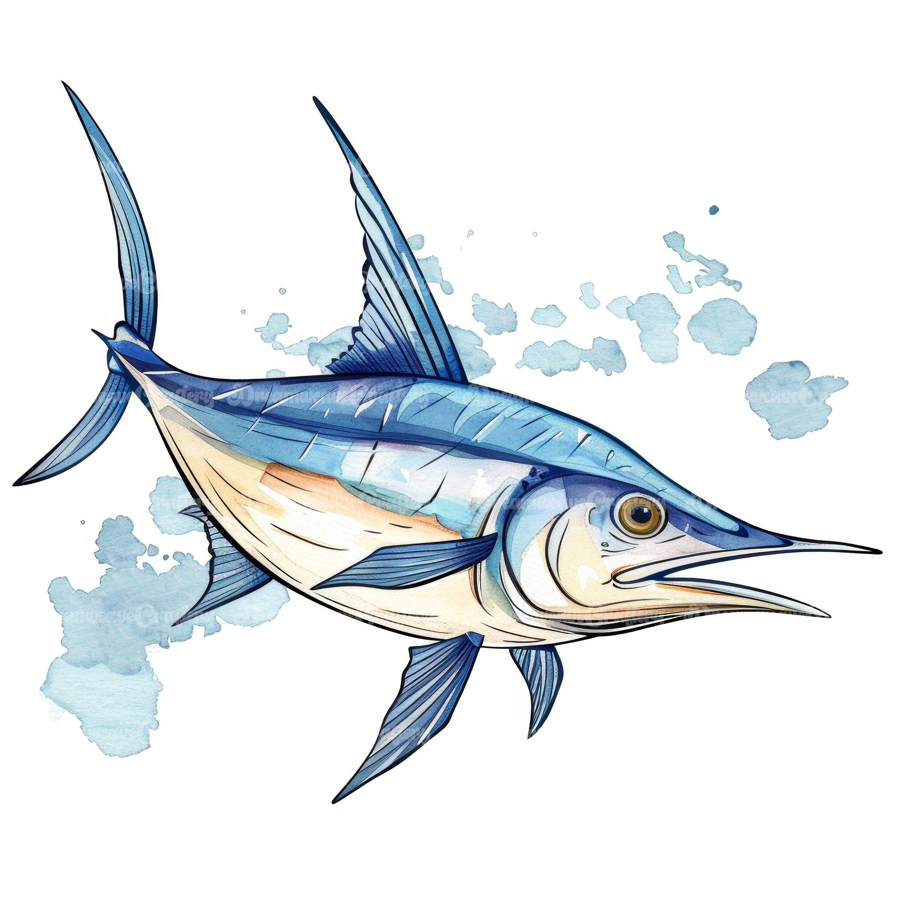 10 Gorgeous Cartoon Swordfish Clipart Printable Watercolor Animals High ...