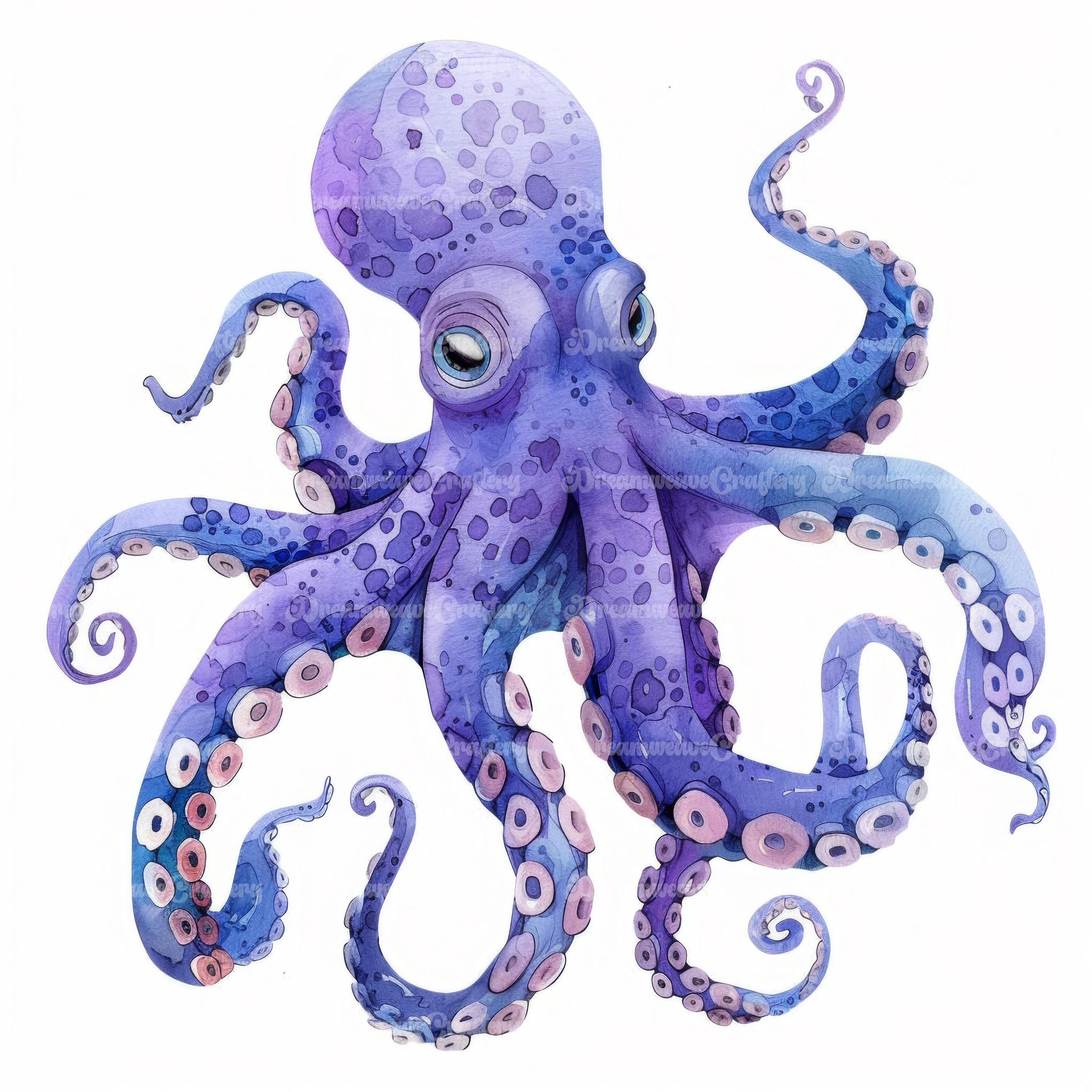 10 Majestic Cartoon Octopus Clipart Printable Watercolor Animals High ...